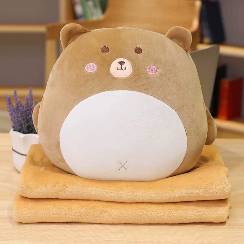 Коричневый медведь. Теплая подушка-одеяло 170x100 см классический комфорт