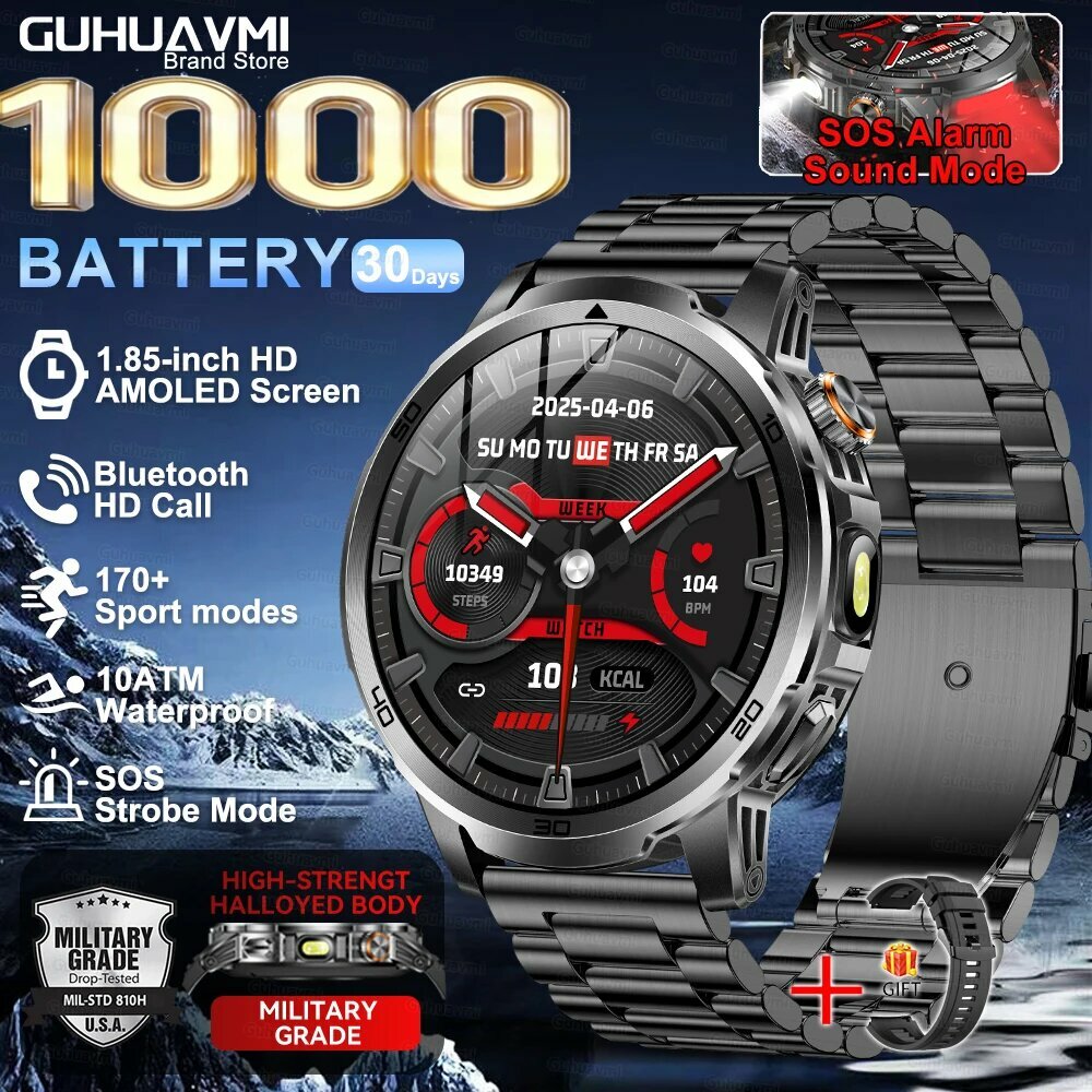 Умные часы GUHUAVMI, 30 дней, 170+ спортивных режимов, 10ATM, SOS
