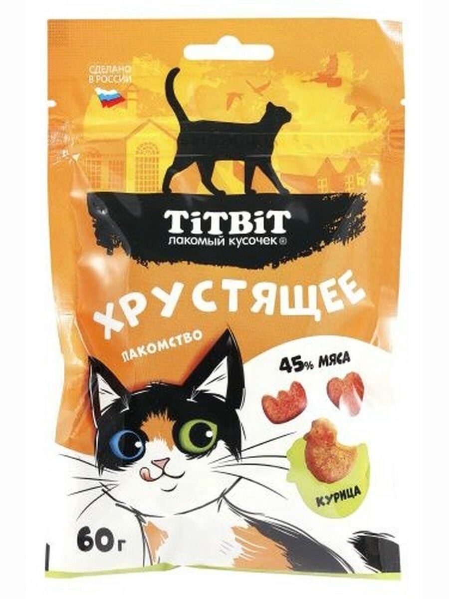 Лакомство хрустящее с курицей для кошек 60 г Титбит