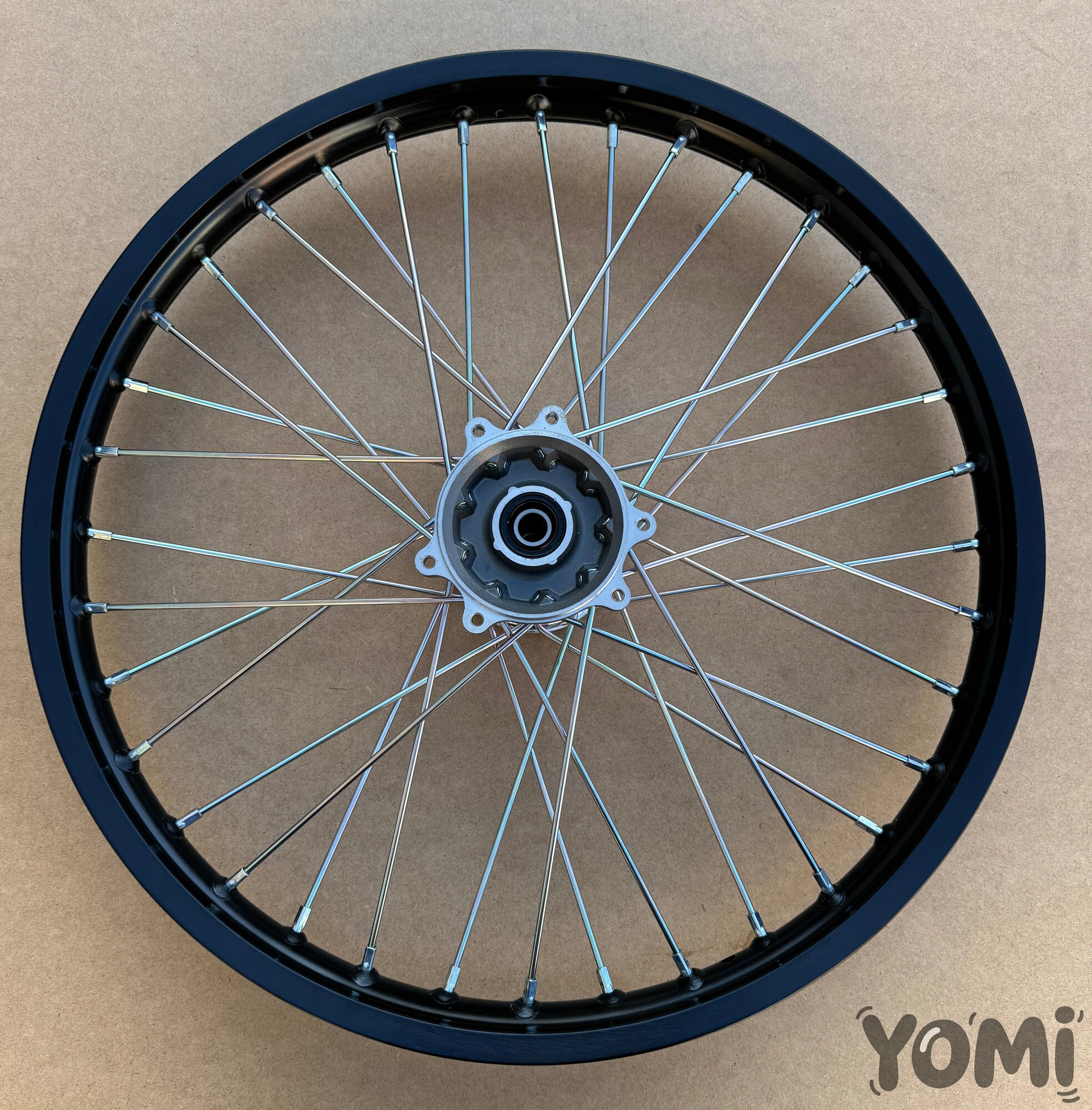 Передний обод 21" для питбайка 7116 тип HONDA 1.6-R21 d15mm диск в сборе черный обод, черная ступица, 36 спиц серые