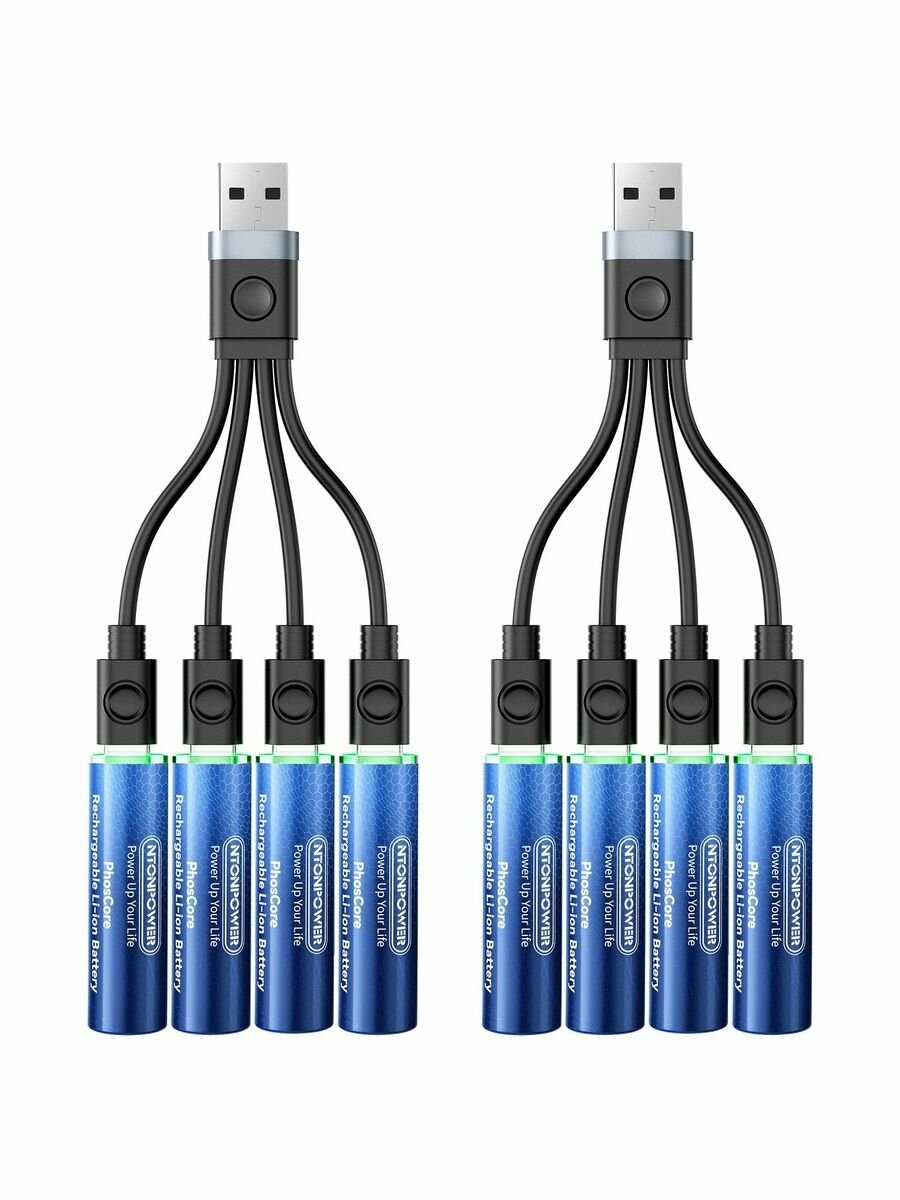 Аккумуляторы NTONPOWER AA Литиевые 8 шт. Быстрая зарядка 1.5 ч через USB-C 1500 циклов 2100 мВт ч 1.5 В для мыши, Xbox контроллеров, умных замков, игрушек, камер и многого другого для беспроводных устройств литиевые батарейки AA