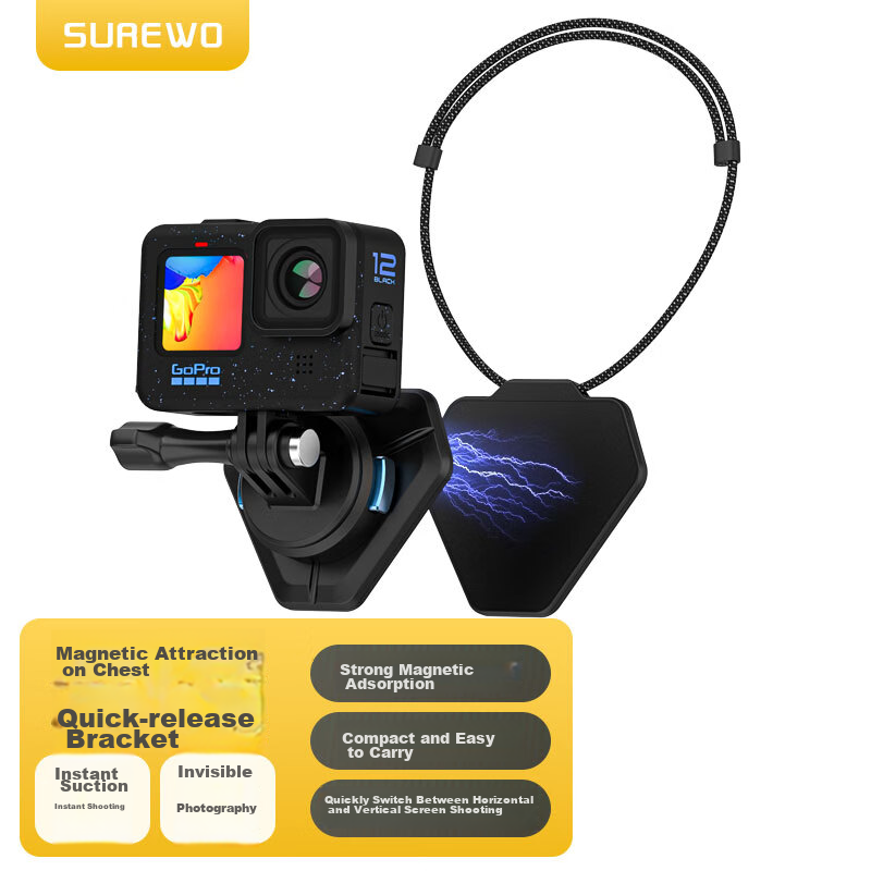 SUREWO Магнитный крепеж для DJI Action 5 Pro/6/4 и GoPro — быстросъемный шейный ремешок грудной крепеж