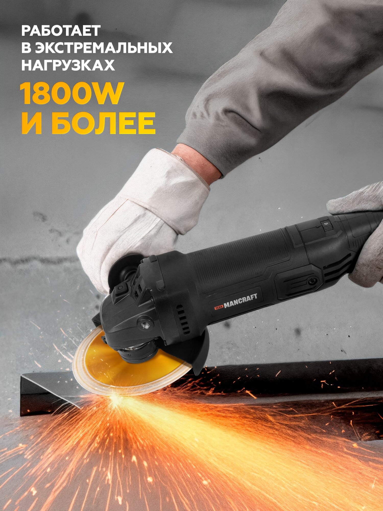 Болгарка электрическая MANCRAFT с регулировкой оборотов,1500Вт, УШМ 125