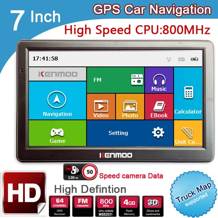 7" GPS навигатор автомобильный с Bluetooth, картами России/Европы/США/Казахстана