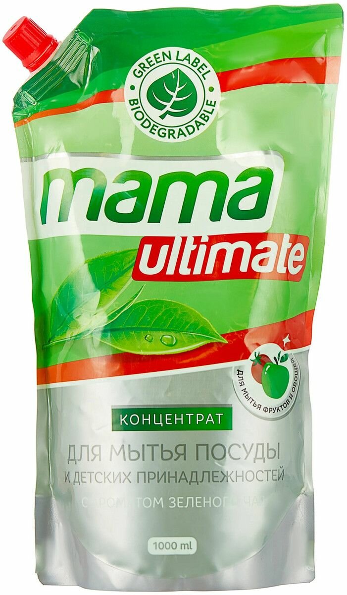 Mama Ultimate Средство для мытья посуды с ароматом зеленого чая концентрированное, 1л