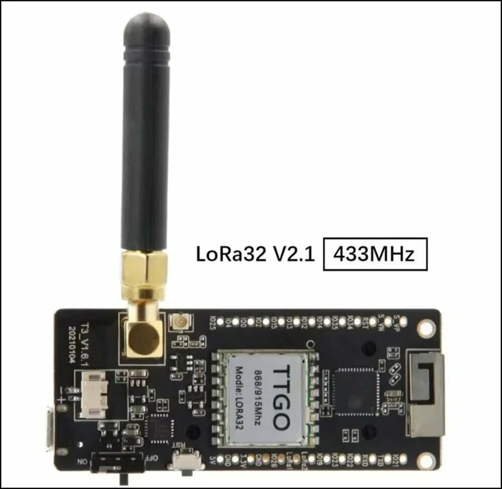 Беспроводной модуль ESP32 SMA Lilygo LoRa32 V2.1, версия 1.6, с премиум оснащением: OLED дисплей 0.96 дюйма, поддержка SD карты, Bluetooth и WiFi на частоте 433MHz