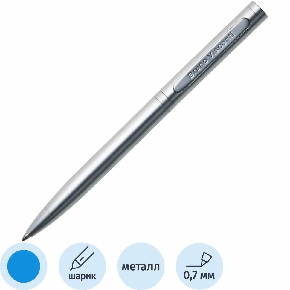 Ручка шариковая BV FIRENZE 1мм син кор серебрн, тубус прямоуг сер 20-0302/03, 1763282