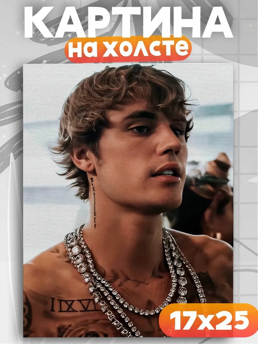 Картина на стену Джастин Бибер, на подрамнике, 1шт, 25х17 размер.
