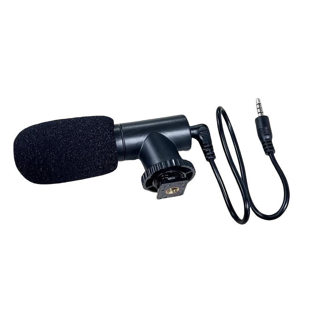 Универсальный микрофон для камеры с амортизатором и ветрозащитой, однонаправленный, разъем 3.5 мм, проводное питание, для зеркальных камер, стриминга и видеоконференций, черный