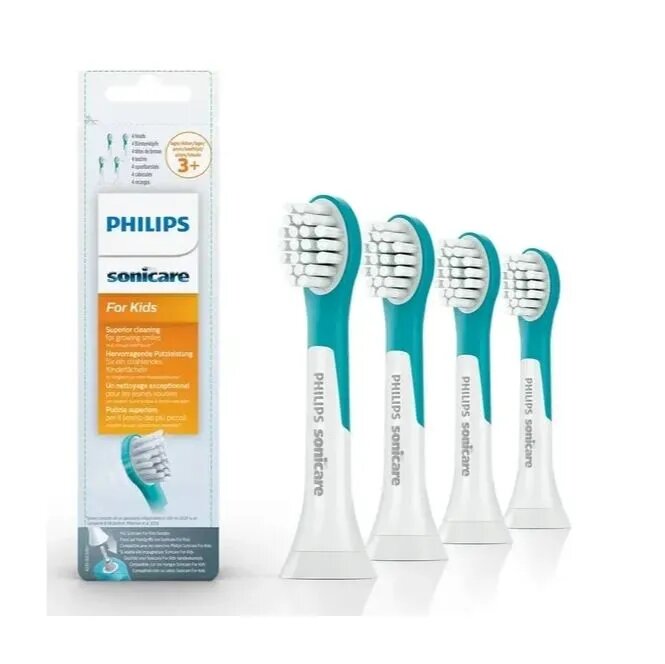 Насадки для электрической зубной щетки Philips Sonicare Kids HX6034/33 для детей (3+), для бережного очищения, 4 шт