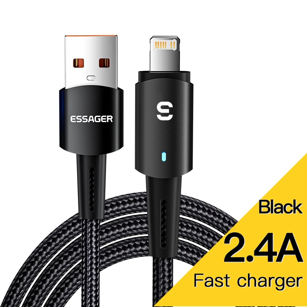 Кабель Essager USB-C - Lightning, 2.4A, черный, 2м