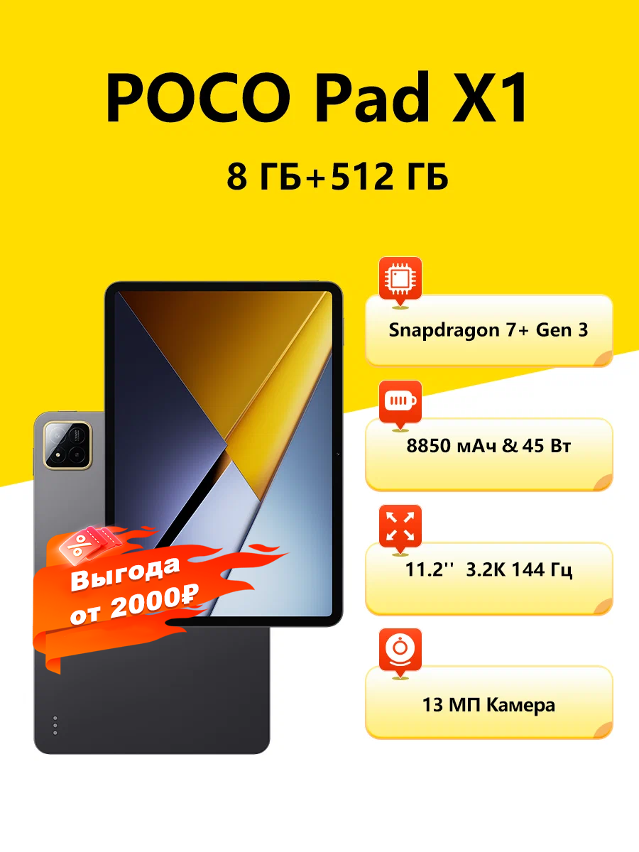 11.2" Планшет Xiaomi Poco Pad X1 8/512 Gb Grey (Серый) Global