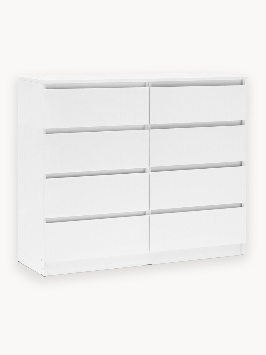 Комод для одежды Нонтон Челси, 120х45х99 см, 8 ящиков, белый / белый глянец