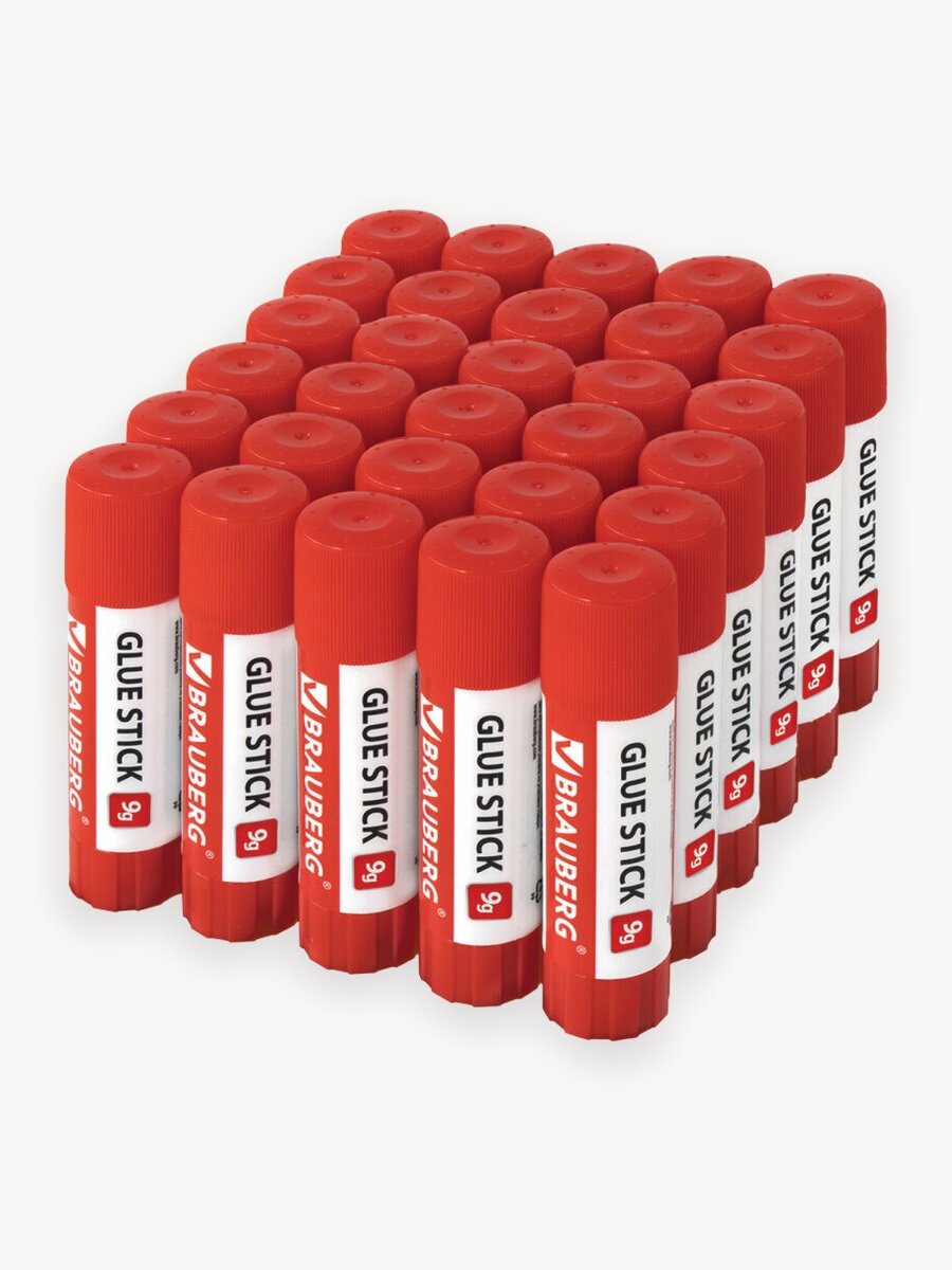 Клей-карандаш канцелярский для бумаги и картона 9 г, Комплект 30 штук, Brauberg, 270484