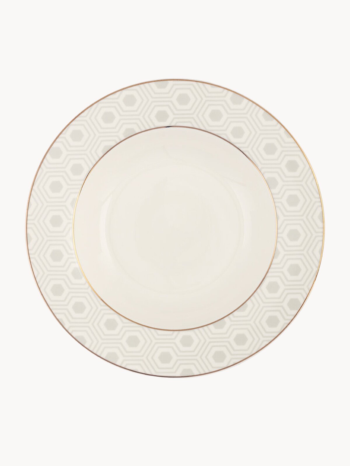 Тарелка суповая NADOBA, серия MARI LENA, 22 см, фарфор, белый/серый/золотой, СВЧ, глубокая тарелка, подарочная упаковка