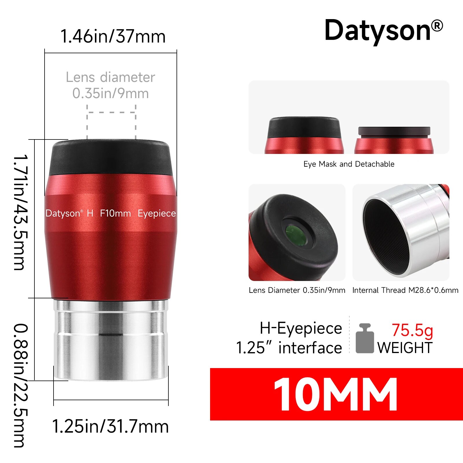 Набор окуляров Datyson Chixiao Series 1.25" 4мм 10мм 16мм 20мм 10mm