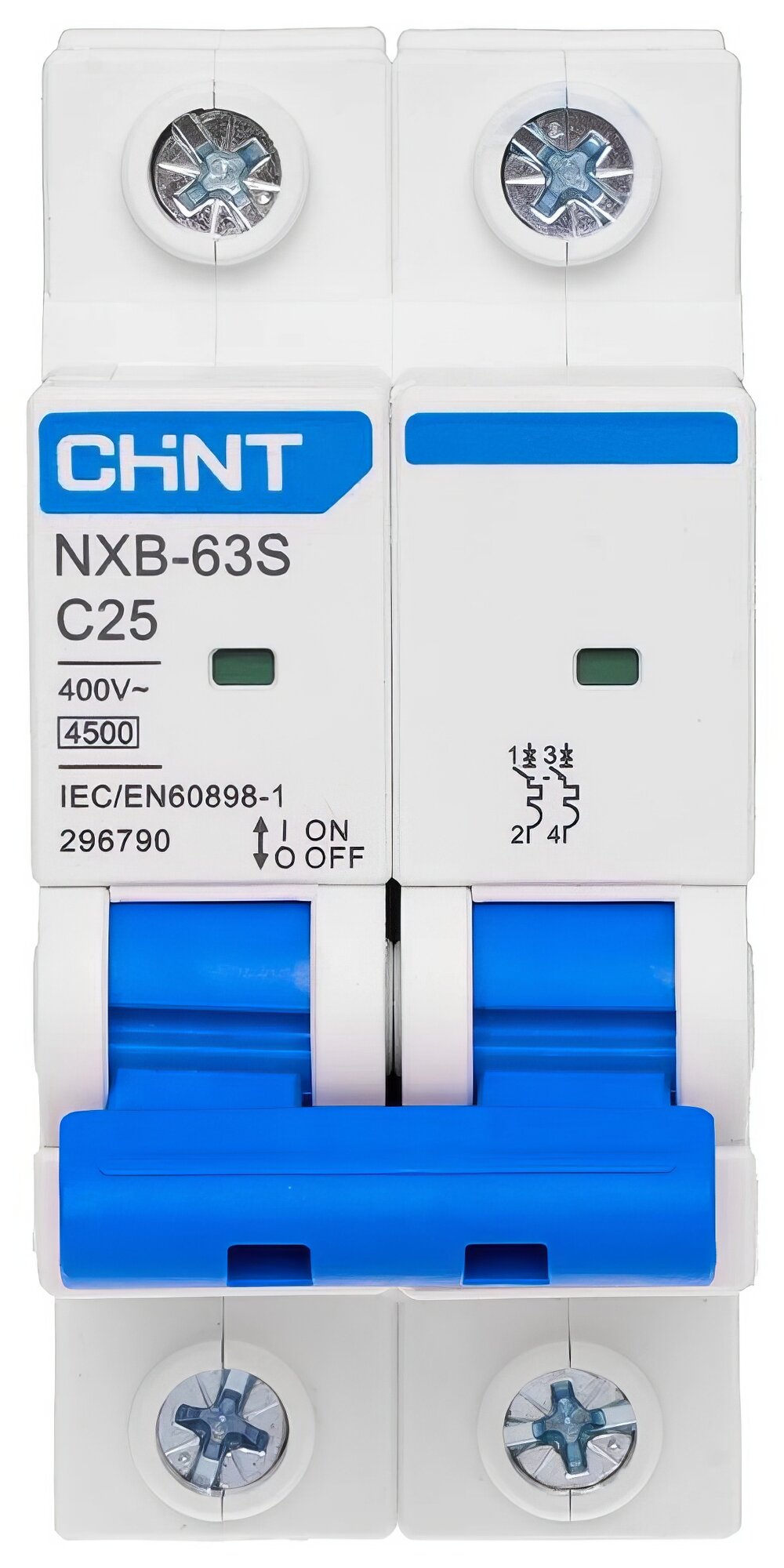 Автоматический выключатель модульный Chint NXB-63S 2P 25А тип C 4,5 кА 400 В (296790 Chint)