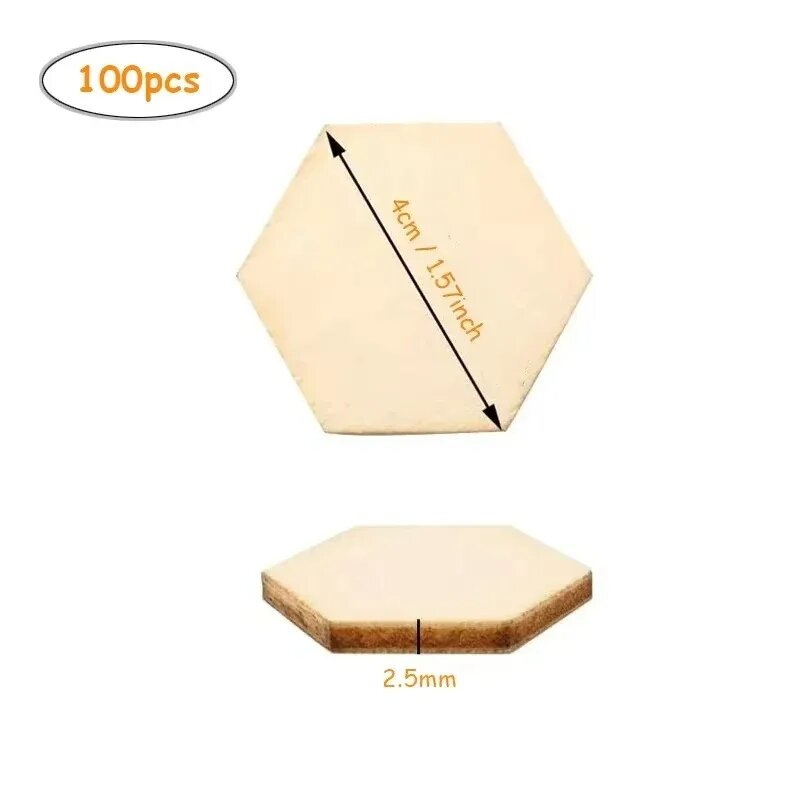 Деревянные шестигранники для творчества 4/5/6 см 100pcs 4cm