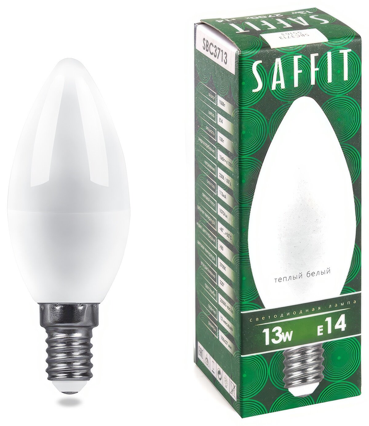 Светодиодная лампа SAFFIT SBC3713 13W 2700K 230V E14 C37 свеча 55163