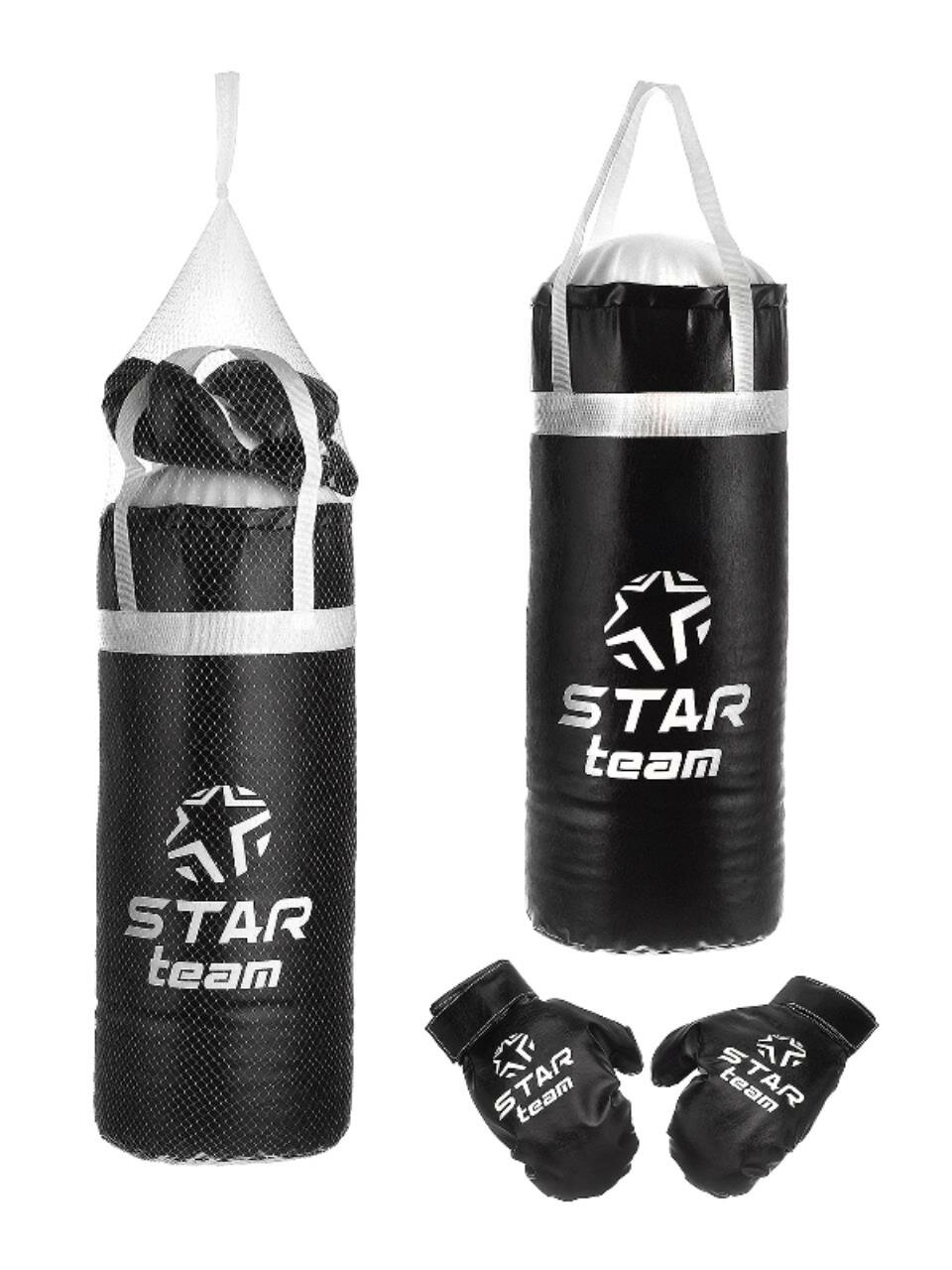 Боксерский набор "STAR TEAM" 4, цвет черный, вес: груша 7,5 кг, перчатки 200 гр, в сетке 60 см