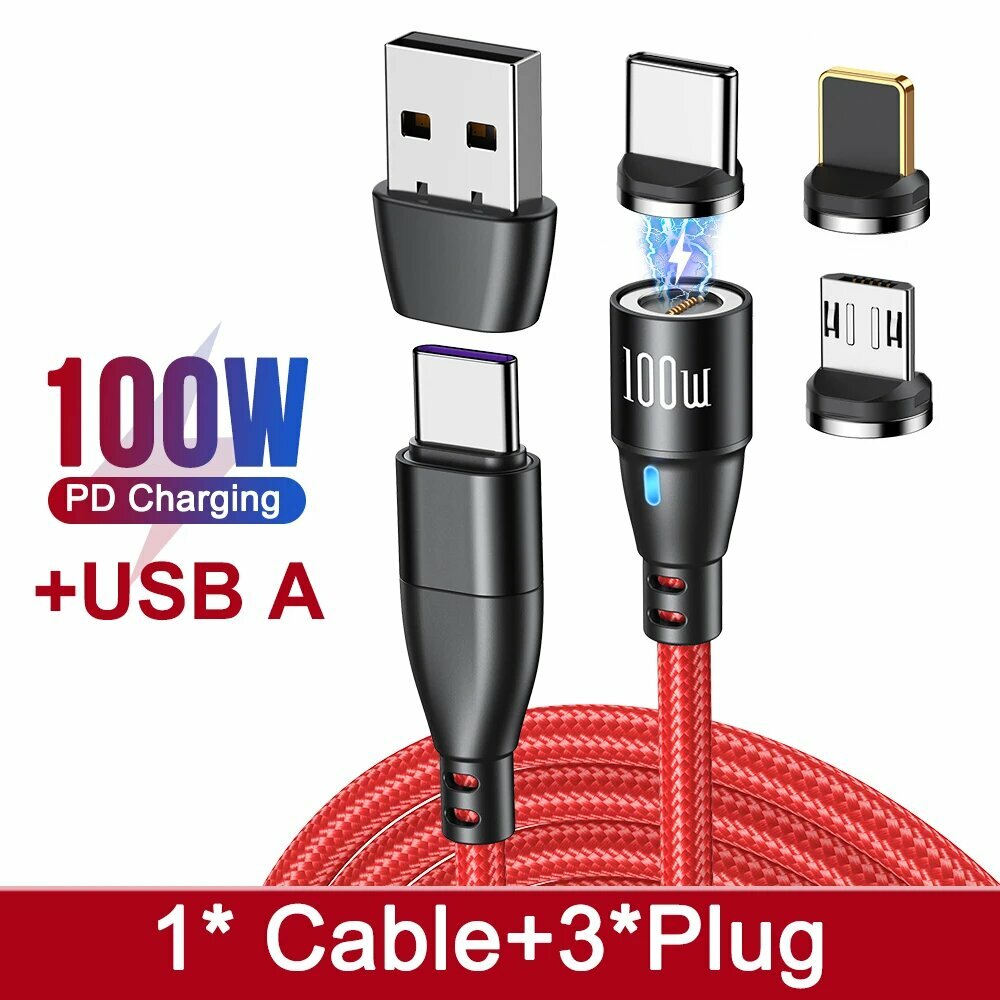 AUFU 100W PD Магнитный кабель 1м (3Tips) Red