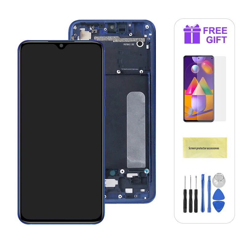 Протестировано для Xiaomi Mi CC9 для Xiaomi Mi 9 Lite M1904F3BG, ЖК-дисплей, сменный преобразователь сенсорного экрана в сборе Blue With Frame