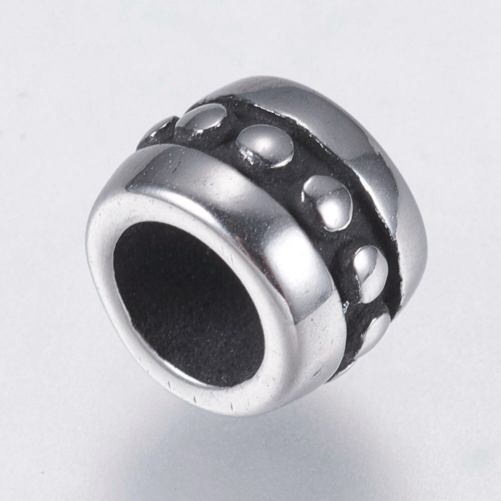 Бусина металлическая, 7х5мм, бочонок с пупырышками, базовый материал - нержавеющая сталь, без покрытия с чернением, 1 шт.