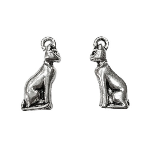 Подвеска, 20х8.5х4мм, сидящая кошка, базовый материал - цинковый сплав, стиль тибетское серебро, 5 шт.