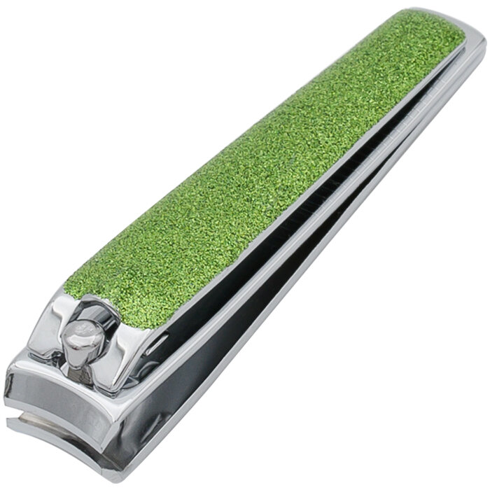 Серебристый книпсер для ногтей Solinberg, 8 см, зеленый с блестками