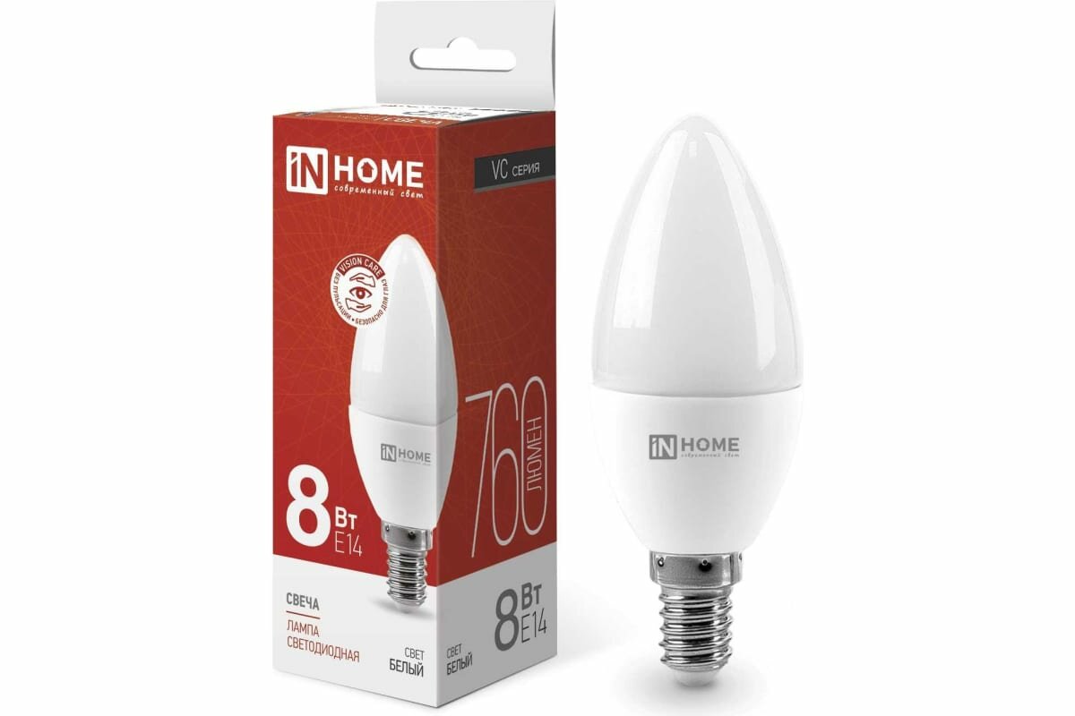 ASD InHome лампа светодиодная VC свеча C37 E14 8W(760lm) 4000К 4K 107x37 (без пульсации) 0433