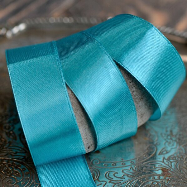 Лента атласная 1 бобина (22 м) для шитья/ рукоделия / декора, цвет бирюзовый яркий, ширина 25 мм