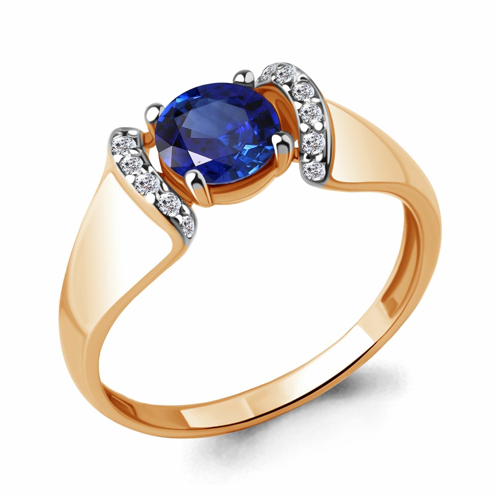 Кольцо, серебро, 925 проба, золочение, фианит, сапфир синтетический