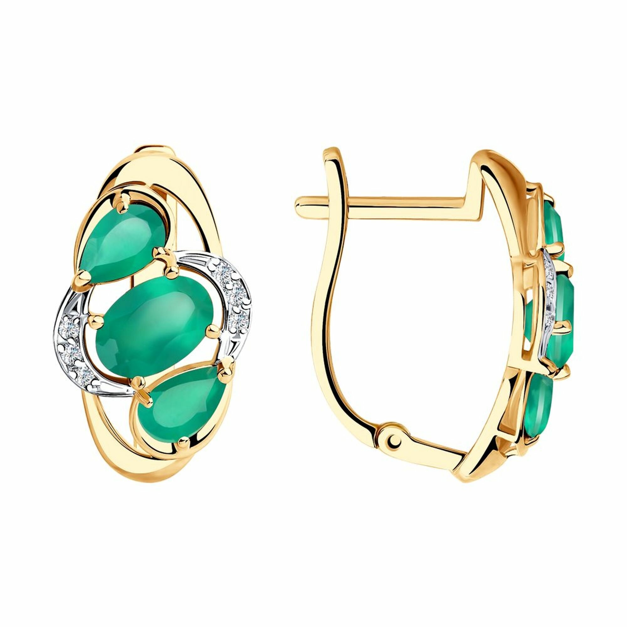 Серьги, красное золото, 585 проба, фианит, агат