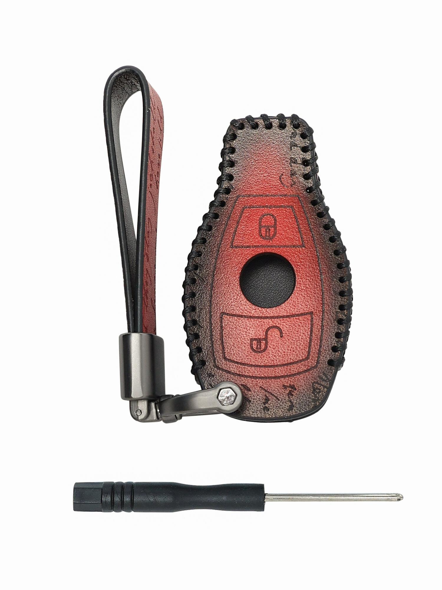 Чехол для автомобильного ключа Audi (Ауди) Цвет Красный нить Черная