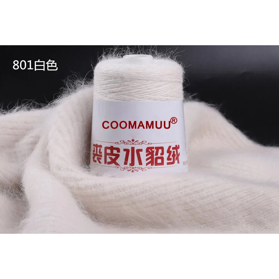 Пряжа COOMAMUU норка, белый 801, 100+40 г