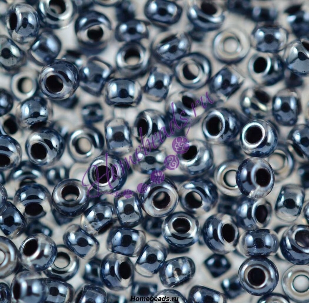 Бисер Чехия Preciosa, 38149, стекло, прозрачный с цветной линией, круглое отверстие, 10/0, 50 г, чёрный