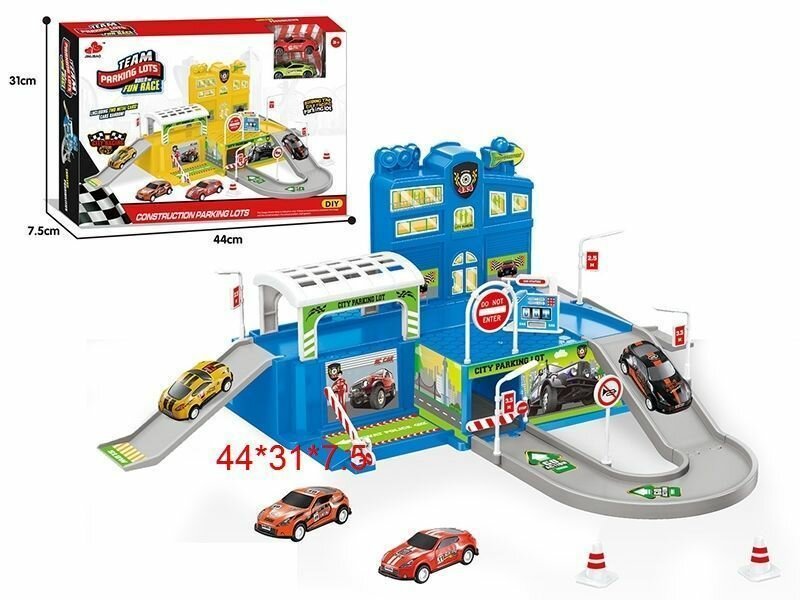 Набор Parking Lots TEAM FUN RACE Парковка "Команда Веселая гонка"+ 2 машинки металлические