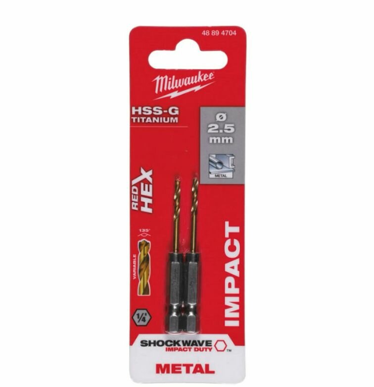 Сверло по металлу Milwaukee RedHEX HSS-G 2,5мм 2шт 48894704