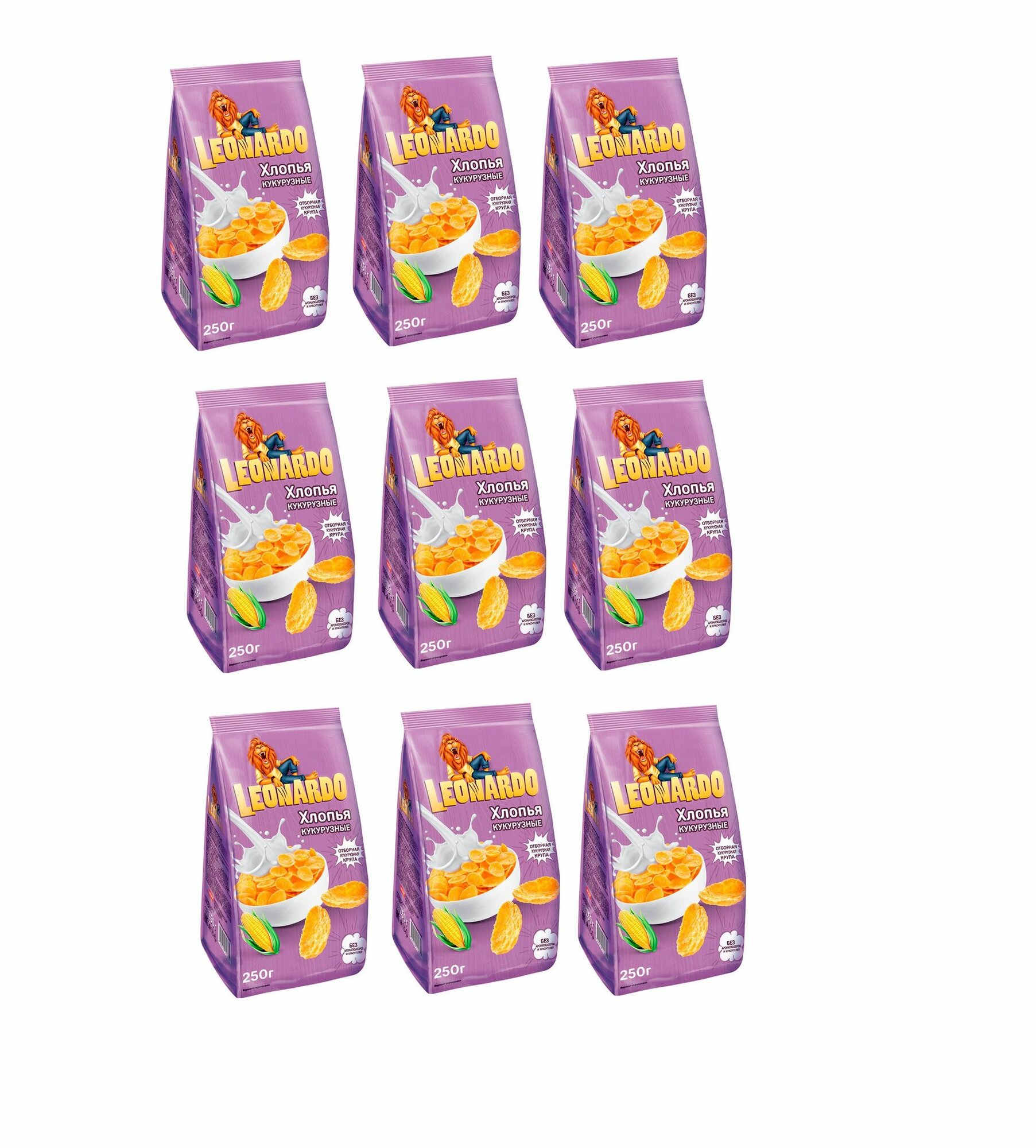 LEONARDO Хлопья кукурузные, 250 гр, 9 уп.
