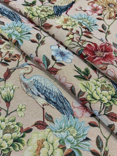 Ткань для штор и мебели, 280*100см Сохо цвет 2, цветы, птицы, гобелен