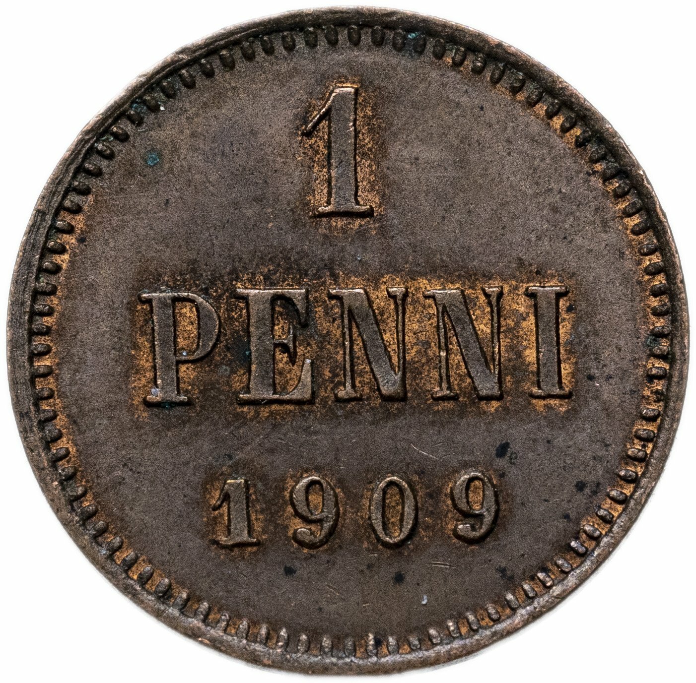 1 пенни penni 1909 Российская Финляндия, Медь, в сохранности UNC
