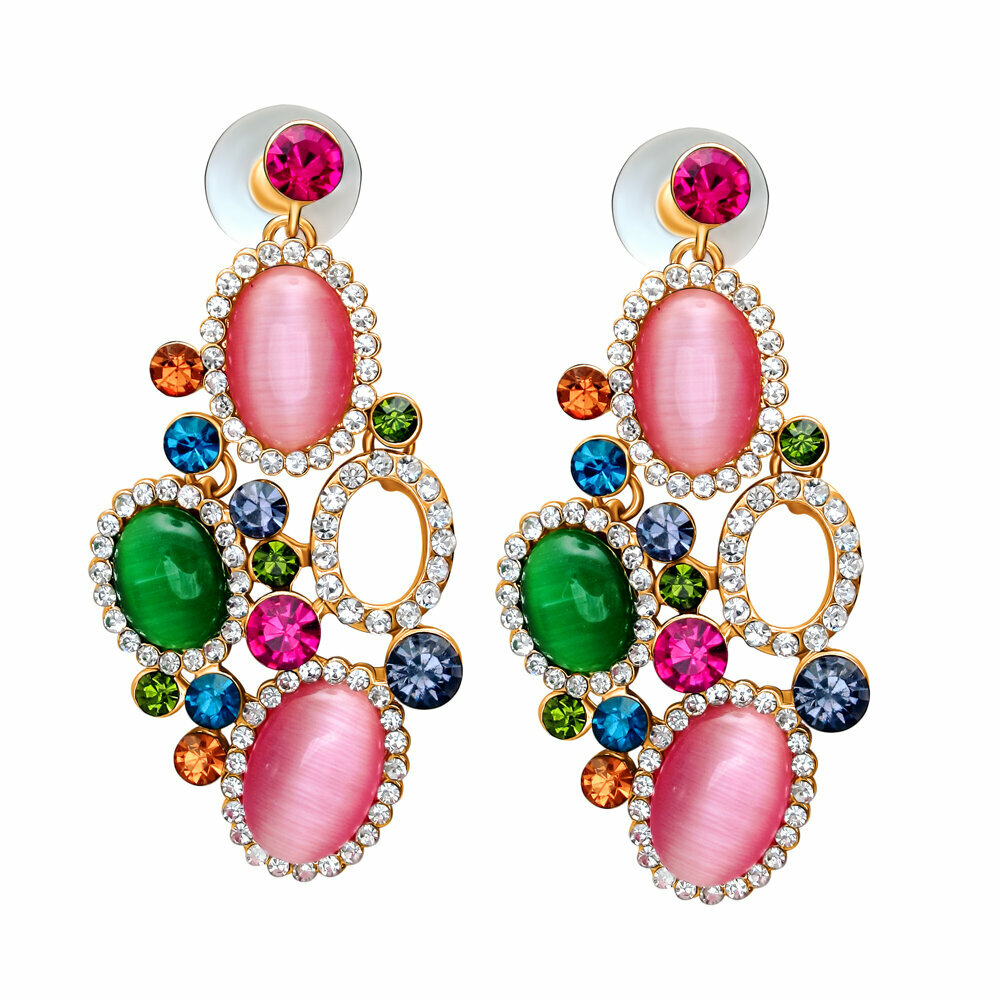 Серьги с подвесками, стекло, кошачий глаз