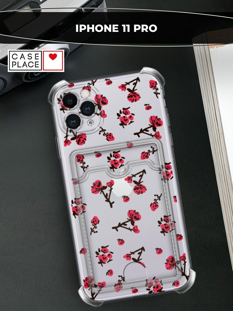 Чехол на Apple iPhone 11 Pro (Айфон 11 Про) с картой и принтом Паттерн красные розы