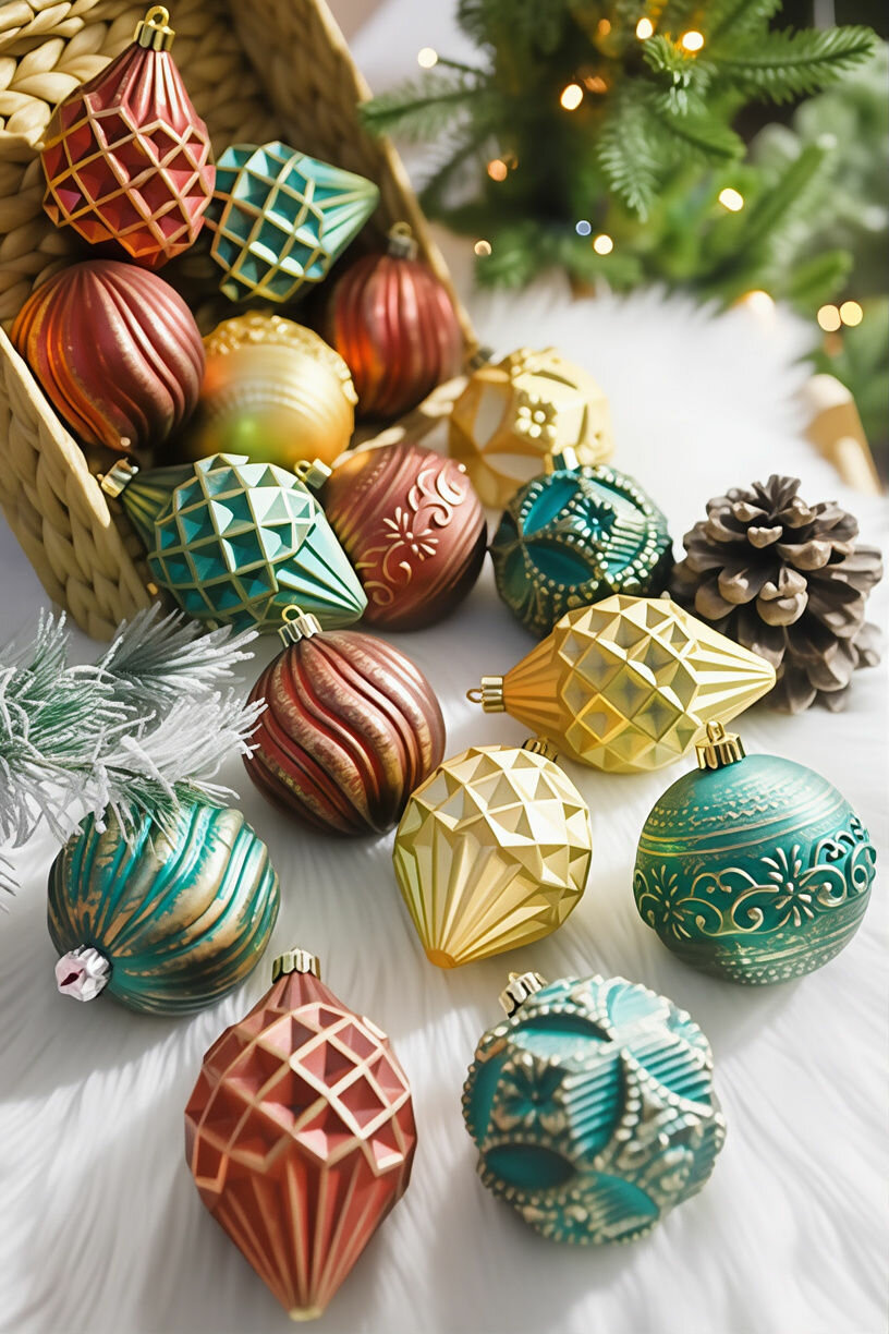 Набор пластиковых шаров бэль вэстито, пластик, красный, зеленый и золотой, 8 см, упаковка 16 шт, Winter Deco 220027