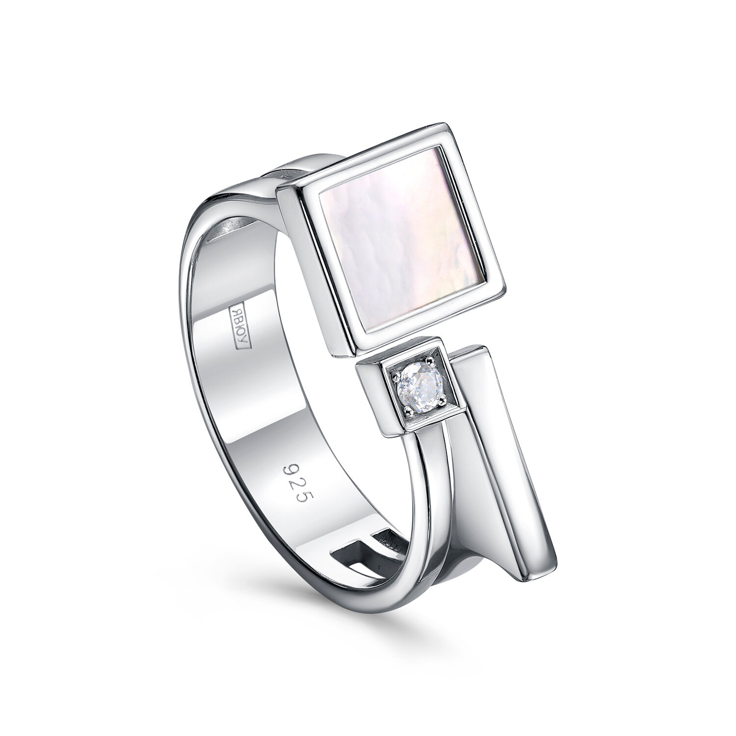 Кольцо, серебро, 925 проба, фианит, перламутр