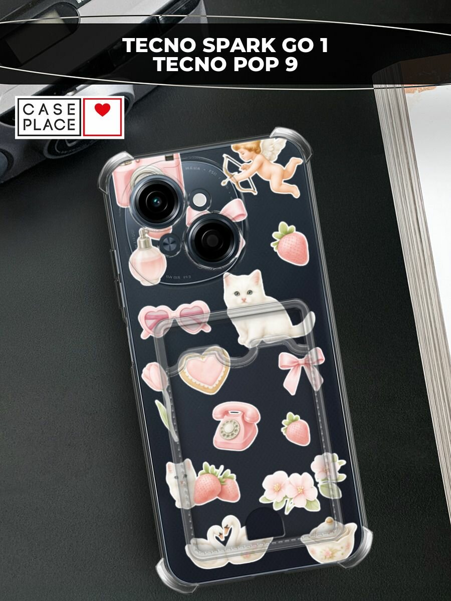 Чехол на Tecno Spark Go 1/Pop 9 (Текно Спарк Go 1/Поп 9) с картой и принтом Коллаж для девочки