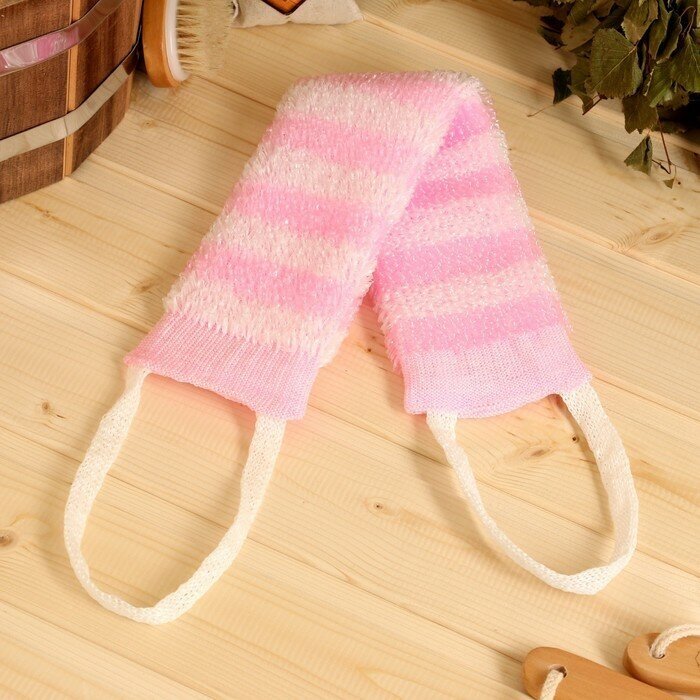 Мочалка банная с ручками "Пояс" бело-розовая 45 см Добропаровъ, 9463028