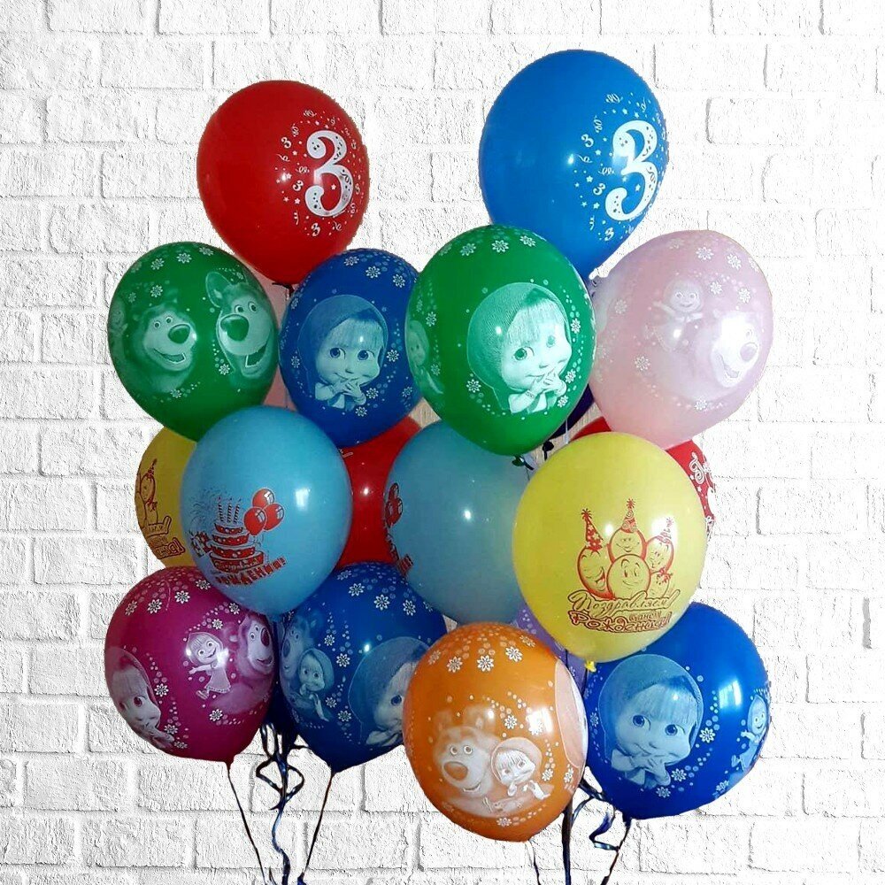Набор воздушных шаров с гелием "С Праздником" Маша и Медведь