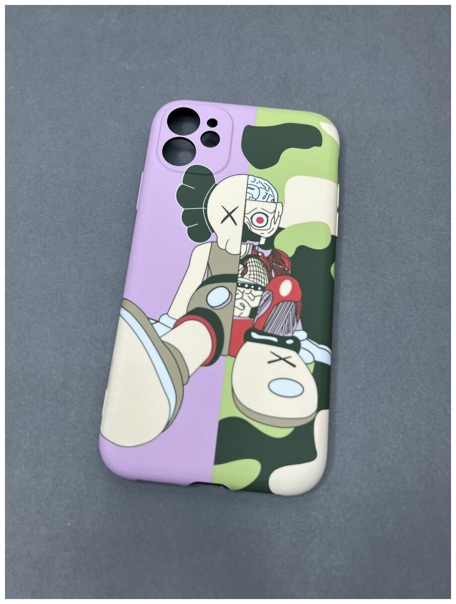 Чехол на iphone 11, защитный кейс Luxo на айфон 11 кавс , soft-touch , с флуоресцентным рисунком Kaws
