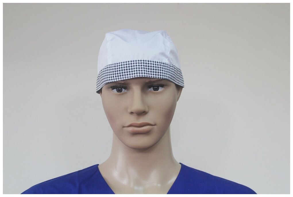 Бандана белая с отделкой черная клетка (ткань смесовая)